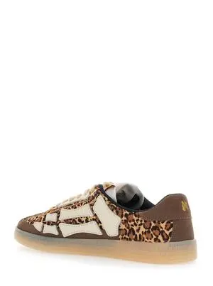 Amiri Pacific Bones' Brown Low Top Sneakers With Logo Patch On The Tongue And Leopard Motif In Suede For - Multicolor