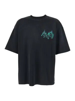 Amiri Black T-shirt With Logo Lettering Print On Front And Back In Cotton - Multicolor