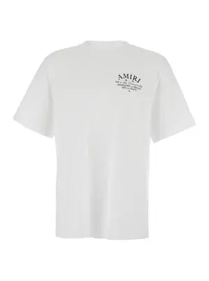 Amiri White Crew Neck T-shirt With Logo Lettering On Front And Back In Cotton For - Multicolor