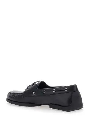 JIL SANDER Black Loafers With Ruffled Details And Rounded Toe In Leather For