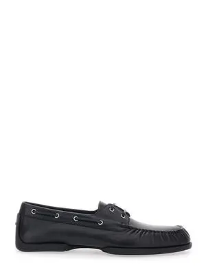 JIL SANDER Jil Sander Men Black Loafers With Ruffled Details And Rounded Toe In Leather For Men Multicolor