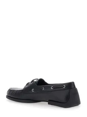 JIL SANDER Black Loafers With Ruffled Details And Rounded Toe In Leather For - Multicolor