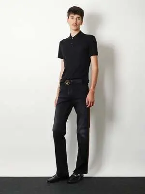 Gucci Blue Denim Jeans With Nastro Web Profiles