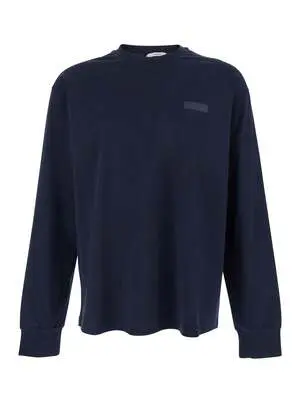 Givenchy Blue Long-sleeved T-shirt With Logo Patch On The Chest In Cotton For - Multicolor