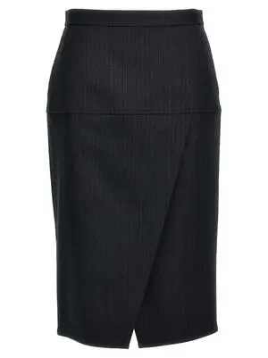 Fendi Pinstriped Wool Skirt - Gray