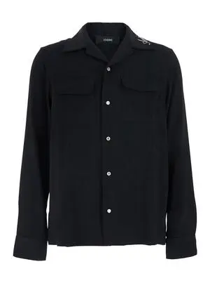 Amiri Shirt With Notched Collar With Logo Lettering Embroidery In Tech Fabric For - Black