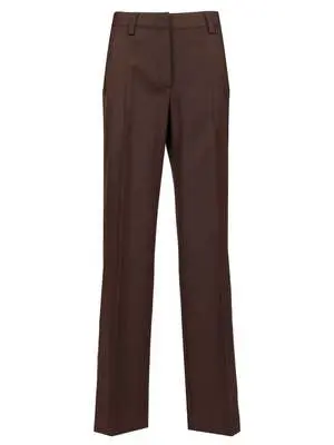 Off-White Wool Wide Leg Trousers - Brown