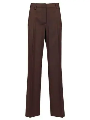 Off-White Wool Wide Leg Trousers - Brown