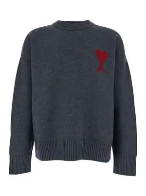 AMI Paris Wool Crewneck Sweater - Gray