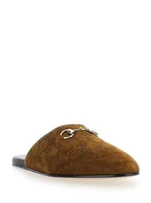 Gucci Mule With Horsebit On The Front And All-over Gg Motif In Suede - Multicolor