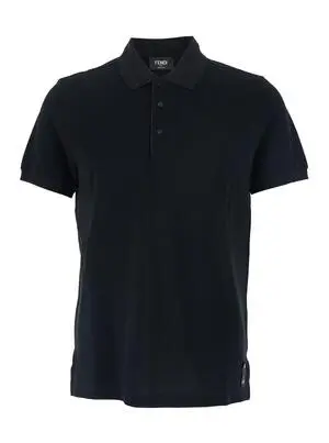 Fendi Polo Shirt With Logo Patch On The Front In Cotton Pique - Black