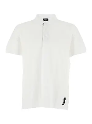 Fendi Polo Shirt With Logo Patch On The Front In Cotton Pique - White