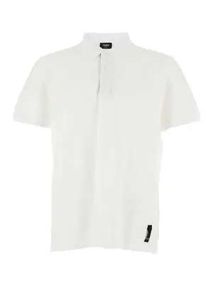 Fendi Polo Shirt With Logo Patch On The Front In Cotton Pique - White