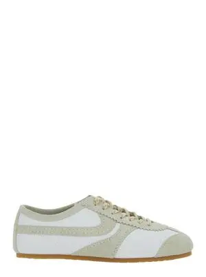 Dries Van Noten White Low Top Sneakers With Embossed Logo On The Tongue In Leather And Suede - Multicolor