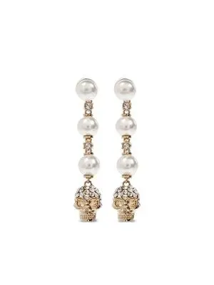 Alexander McQueen Skull And Pearl Earrings In Pale Gold - Silver