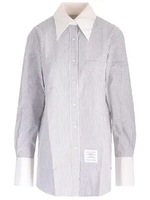 Thom Browne Striped Seersucker Long Shirt - Gray