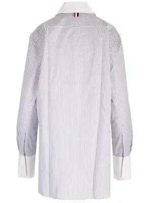 Thom Browne Striped Seersucker Long Shirt - Gray