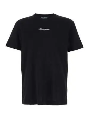 Dolce & Gabbana Crewneck T-shirt With Signature Logo In Cotton - Black