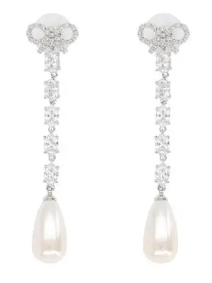 SELF-PORTRAIT Bow Pearl Droplet Earrings - Silver