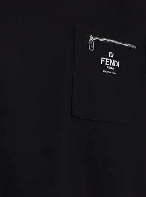 Fendi Crew Neck T-shirt With Logo Print On The Front In Cotton For - Black
