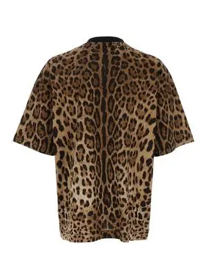 Dolce & Gabbana Brown T-shirt With All-over Leopard Motif In Cotton - Multicolor