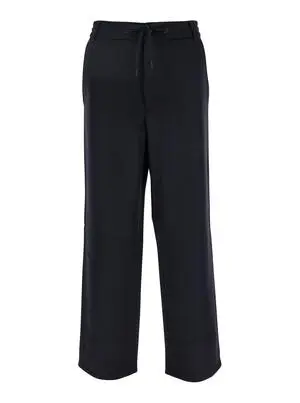 Moncler Blue Pants With Drawstring Elastic Waist And Logo Patch On The Rear In Wool - Multicolor