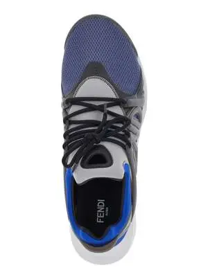 Fendi Tag' Blue Sneakers With Logo In Techno Mesh