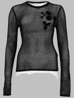 GANNI Mercerized Cotton Mesh Top - Black
