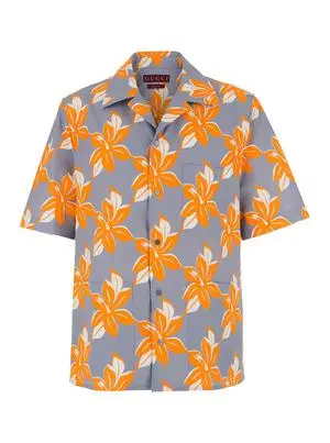 Gucci Bowling Shirt With Cuban Collar And All-over Floral Print In Cotton - Multicolor