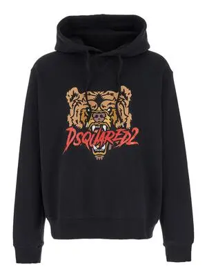 Dsquared2 Black Hoodie With Drawstring Hood And Maxi Logo Print On The Front In Cotton - Multicolor