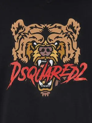 Dsquared2 Black Hoodie With Drawstring Hood And Maxi Logo Print On The Front In Cotton - Multicolor