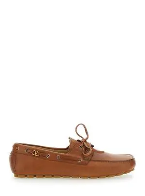Valentino Garavani Leather Loafers With Vlogo Plaque - Brown