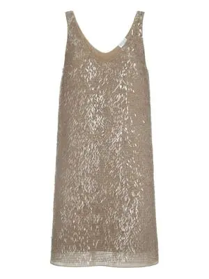Brunello Cucinelli Embroidered Silk V-neck Dress - Multicolor