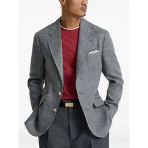 Brunello Cucinelli Silk Blend Tailored Blazer - Gray