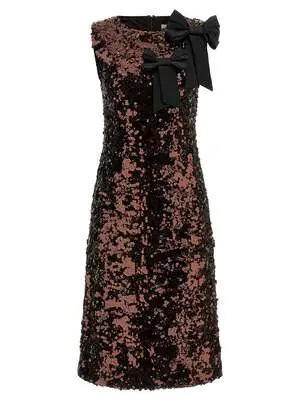 GANNI Velvet Sequins Straight Midi' Dress - Brown