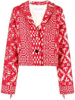 FORTE_FORTE Graphic-print Fringe-detail Jacket - Red