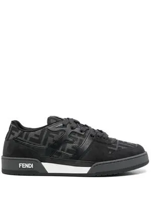 Fendi Ff Jacquard And Suede Match Sneakers - Gray