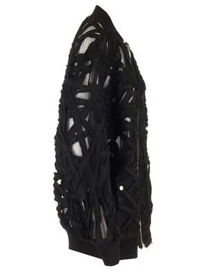 Rick Owens Cropped Denim And Tulle Jacket