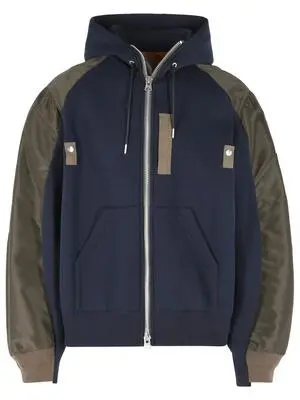 Sacai Navy Cotton And Khaki Blend Sweatshirt - Blue