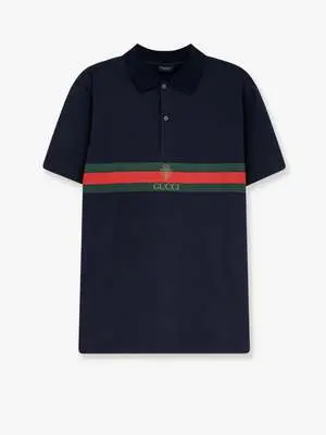 Gucci Cotton Polo Shirt With Web Print On The Front - Multicolor