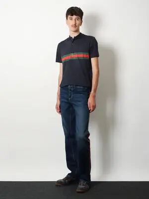 Gucci Cotton Polo Shirt With Web Print On The Front