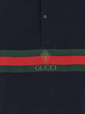 Gucci Cotton Polo Shirt With Web Print On The Front