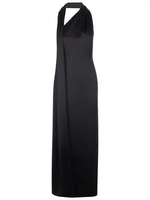 Loewe Scarf Dress In Technical Satin - Black