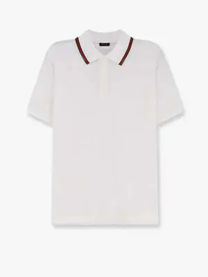 Gucci Cotton Polo Shirt With Nastro Web Detail On The Collar - White