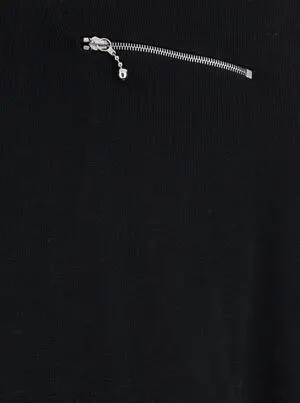 JIL SANDER Black Sweater With Classic Collar And Front Zip Pockets In Wool