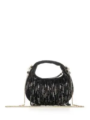 Miu Miu Wander Mini Satin Bag With Crystal And Sequin Fringes - Black
