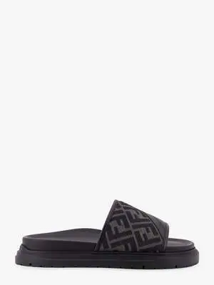 Fendi Low Leather Sandals With Ff Jacquard Insert - Multicolor