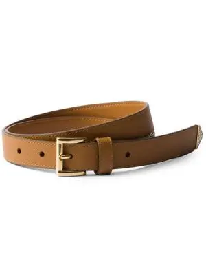 Prada Saffiano Leather Belt With Enameled Triangle Logo - Brown