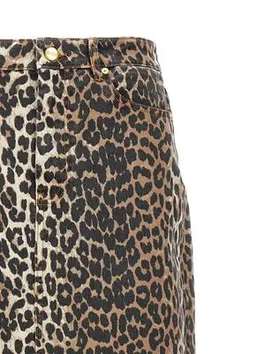 GANNI Animal Print Long Skirt - Brown