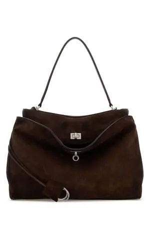 Balenciaga Dark Suede Medium Rodeo Handbag - Brown